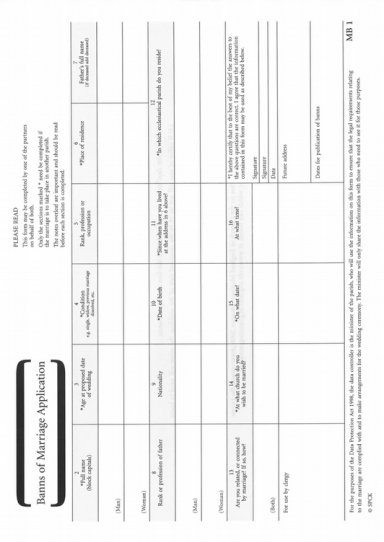 Banns of Marriage Application MB 1 : Pack of 50 Forms| Free Delivery ...