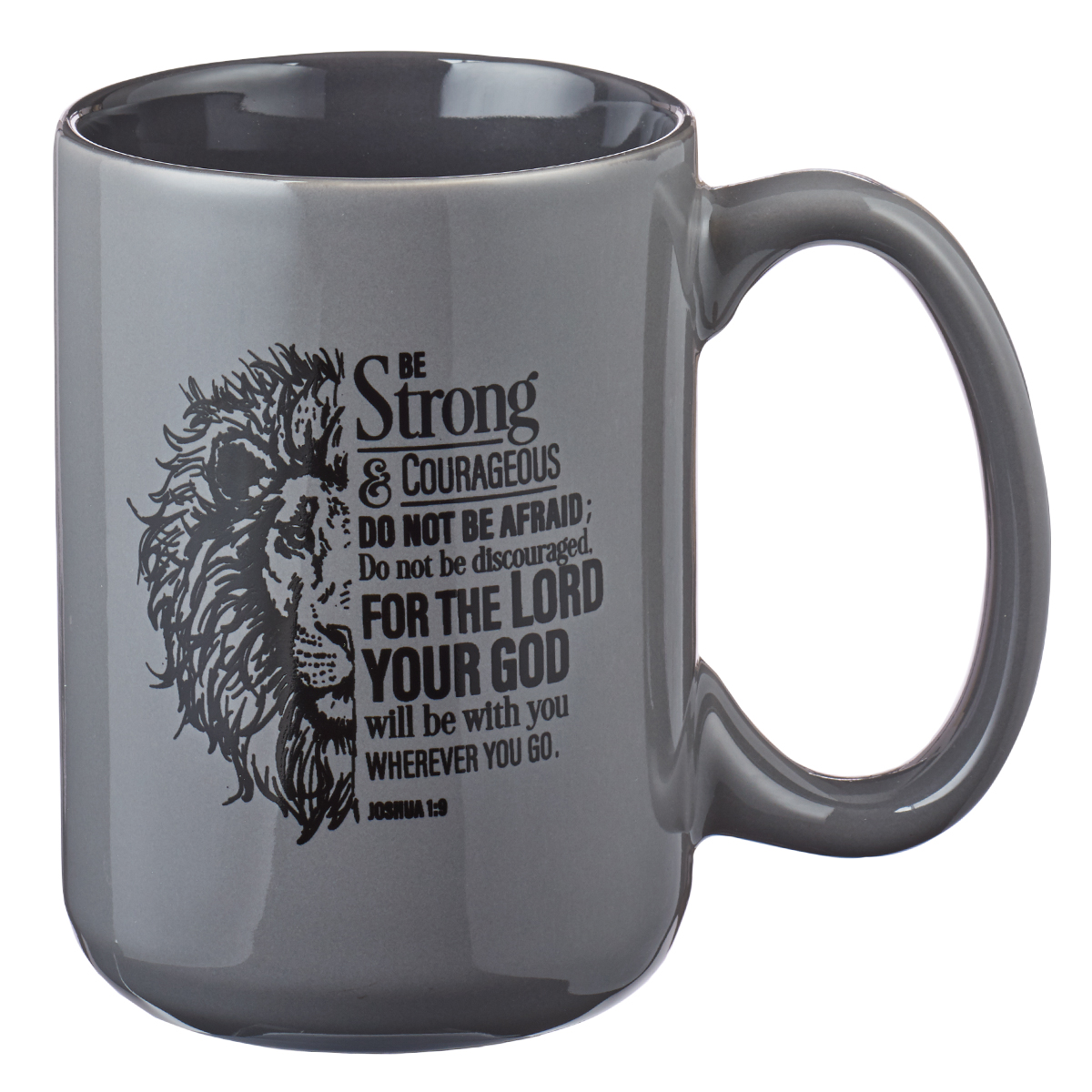 Be Strong Lion Gray Coffee Mug - Joshua 1:9| Free Delivery when you ...