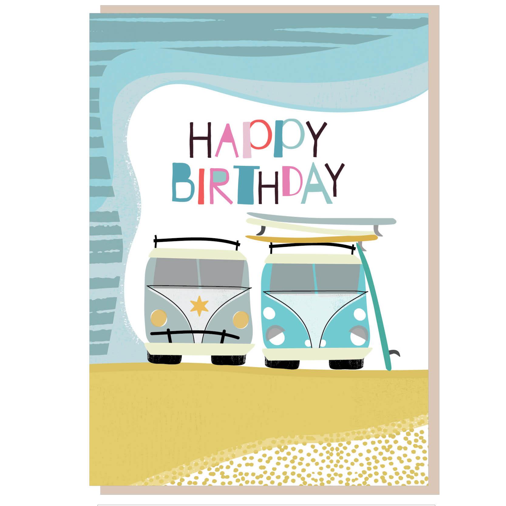 Happy Birthday Campervans Greetings Card 5060427977816 Fast Delivery