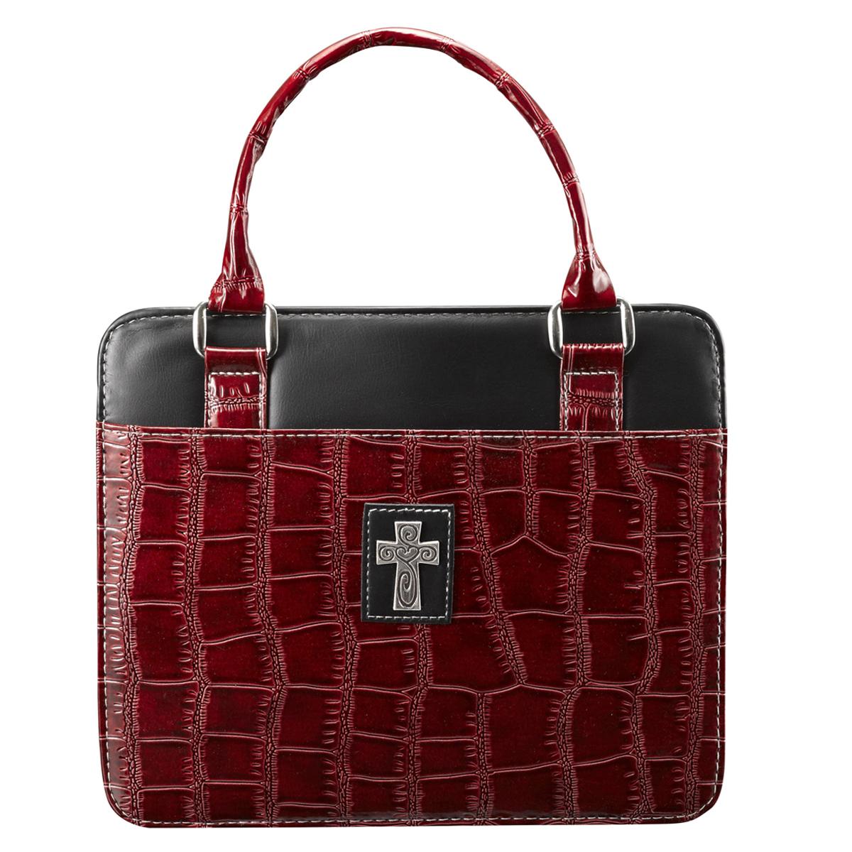 Medium Cross Burgundy Croc-Embossed Patent Purse-Style Bible Cover ...